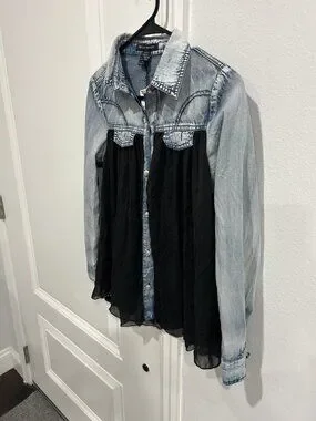 Nella Fantasia | Tops | Nella Fantasia Small Black Denim Sheer Button ...